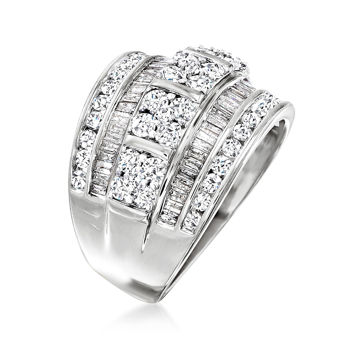 Ross-Simons 2.00 ct. t.w. Baguette and Round Diamond Multi-Row Ring in Sterling Silver. Size 7