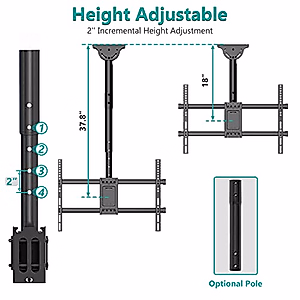 WALI Ceiling TV Mount, Full Motion Adjustable TV Mount Bracket Fits Most Ultrawide LED, LCD, OLED 4K TVs 37 to 70 inch, up to 110lbs, VESA 600x400mm (CM3770), Black
