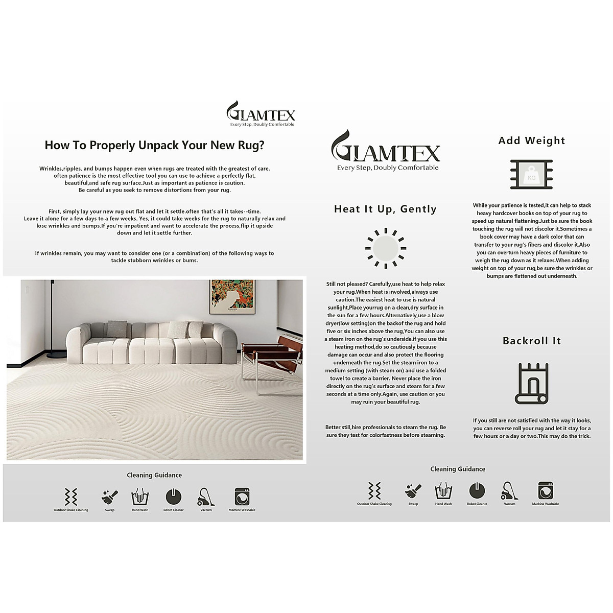 Glamtex 5x8 Cream Area Rug, Outdoor Rug, Modern Geometric Lines Textured Rug, Abstract Area Rug, Waterproof Bedroom Rug Sofa Rug for Living Room