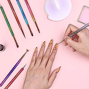 MelodySusie Nail Art Brushes Set,7pcs Professional Pen Nail Gel Brush,Nail Extension and Builder Brush,Liner Brush 2 Sizes Dotting Tools,Gradient Fashion Design for Home DIY Salon Use