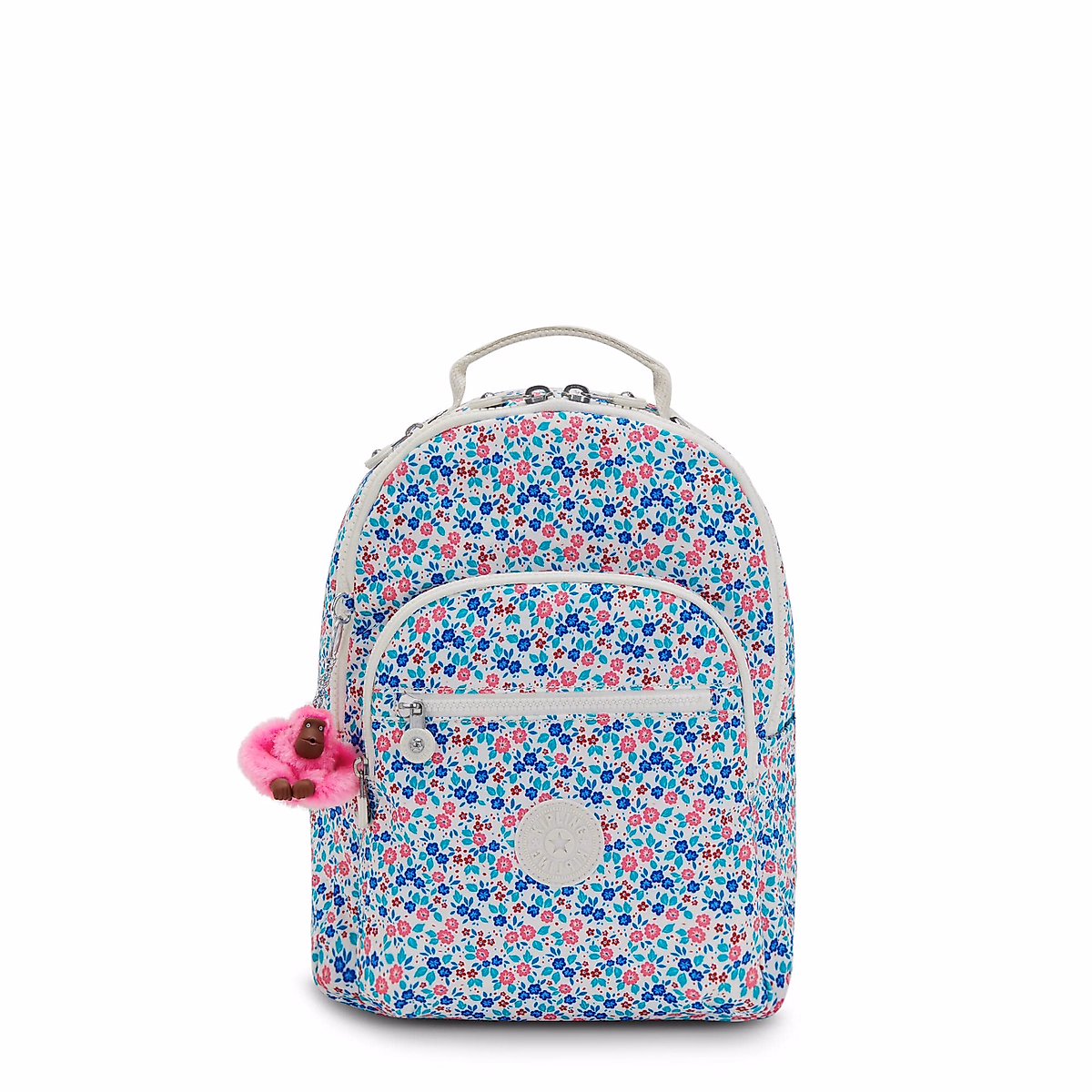 Kipling Women's Seoul Small Backpack, Durable, Padded Shoulder Straps with Tablet Sleeve, School Bag, Micro Flowers, 10.5''L x 13.75''H x 6.75''D
