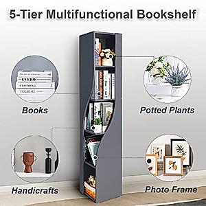 AOTIFARM Wall Corner Bookcase Tall Bookshelf Storage Organizer 5 Tiers Corner Shelf Stand Wood Display Storage Rack Home Furniture Natural Wood Ladder Shelf