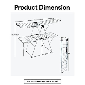 JADecor Home Clothes Drying Steel Rack, 2-Level Foldable Clothes Drying Rack with Adjustable Gullwing, 33 Drying Rails, Sock Clips, Freestanding Laundry Rack