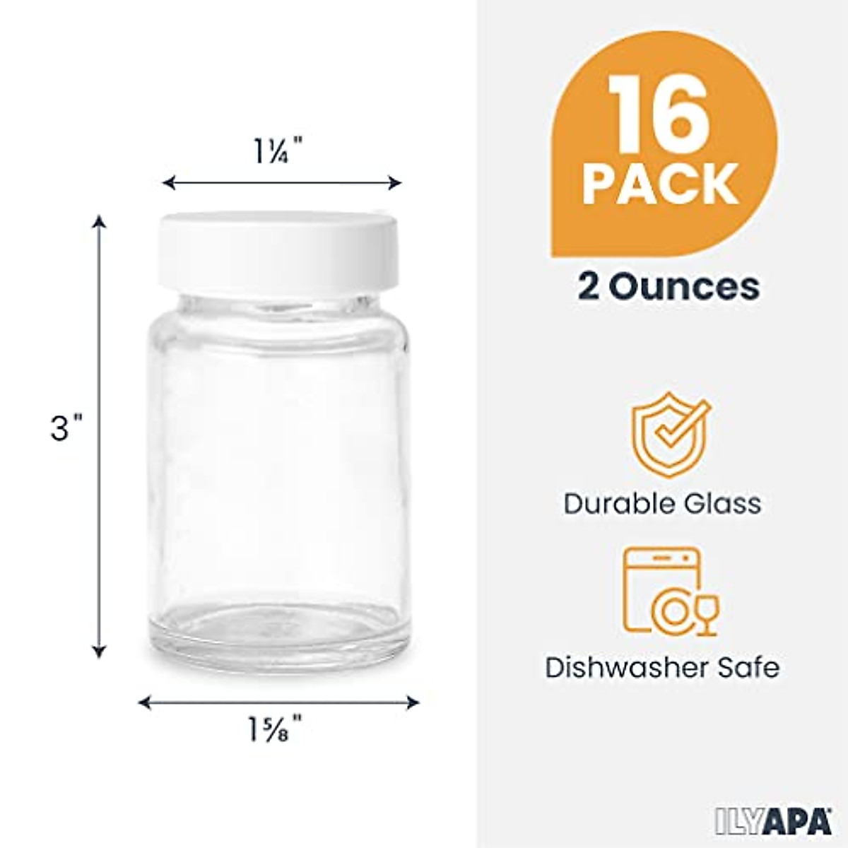 Ilyapa Glass Juice Shot Bottles Pack of 16-2oz On The Go Beverage Storage Container with White Cap, Reusable, Leak Proof