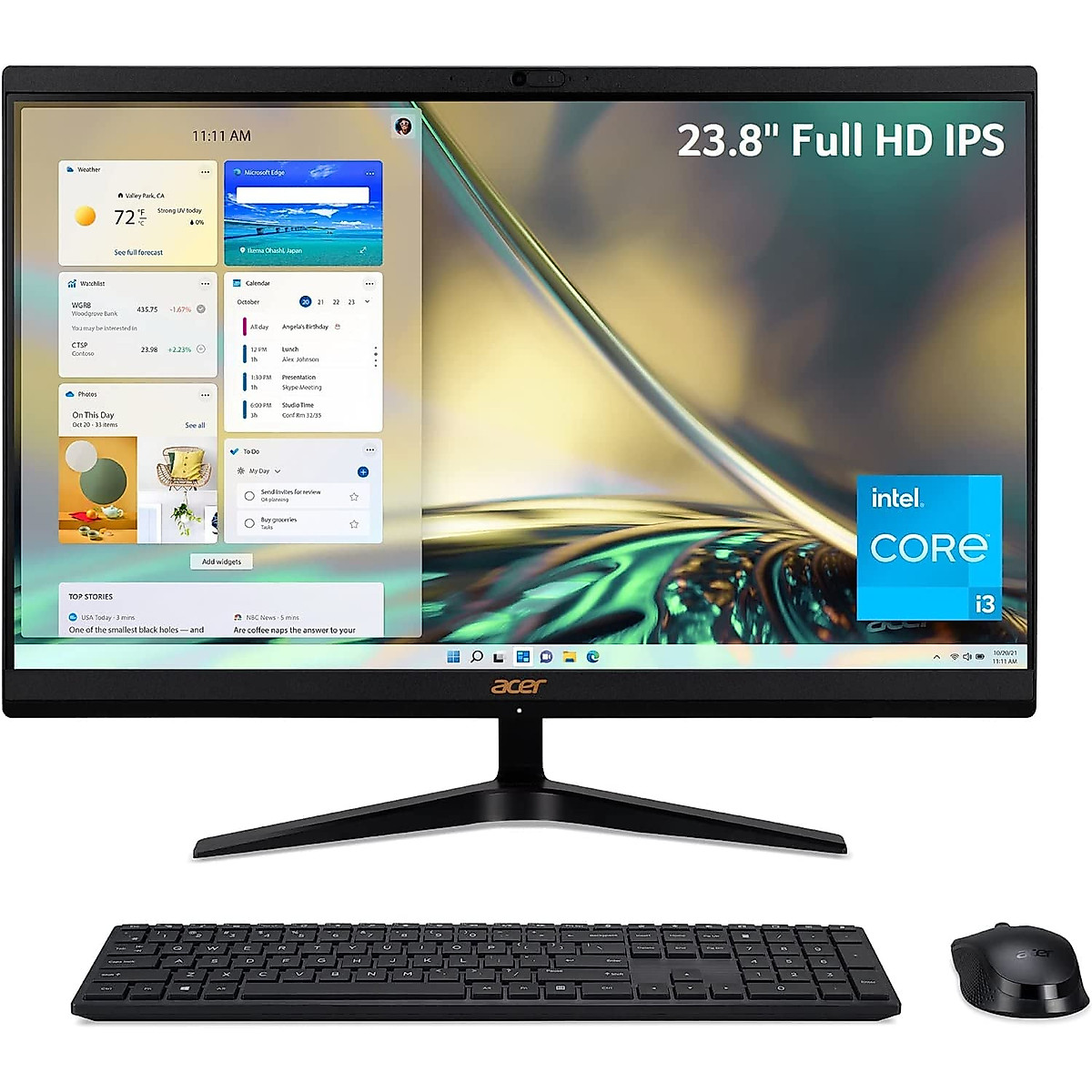Acer 2022 Aspire 24-inch FHD All-in-One Desktop 6-Core 12th Intel Core i3-1215U 16GB DDR4 512GB SSD WiFi 6 Bluetooth RJ45 HDMI USB-C Windows 11 Pro Wireless Keyboard and Mouse w/RATZK 32GB USB