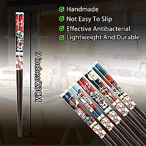 WORCAS 5 Pairs Hardwood Chopsticks Reusable， 9.0Inch/23cm Japanese Style Natural Wood Chop Stick Hand-Carved Chopstick (Anti ceramic pattern)