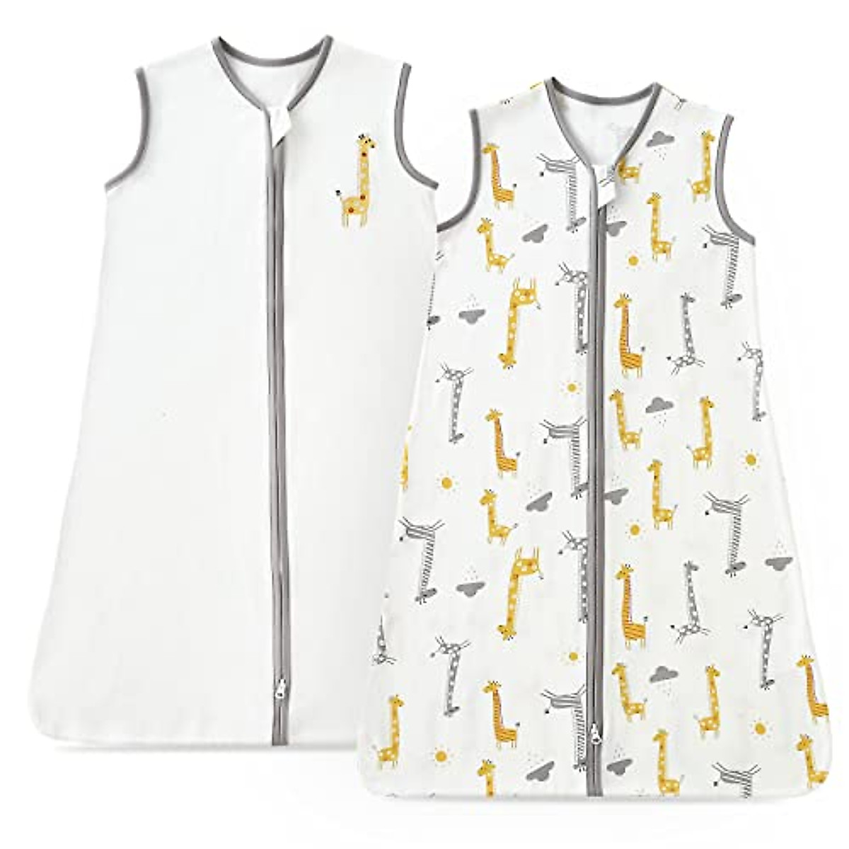 POSENPRO 2 Pack Baby Sleep Sack, Unisex Sleeveless Cotton Baby Wearable Blanket with 2 Way Zipper, All Season Soft Baby Sleep Bag Suit for Baby Toddler, Medium (6-12 Months) - Giraffe