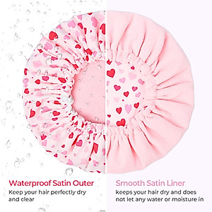 Shower Cap for Women Terry Lined Bath Cap Large Reusable Waterproof Elastic Band Pink Shower Caps for Long Thick Hair Soft Bath Shower Hair Caps