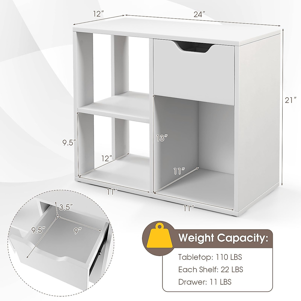 GOFLAME 3 Cube Bookcase with Drawer, Modern Simple Bookshelf Display Rack with 2-Tier Open Shelves, Multifunctional Cube Storage Shelves for Living Room, Bedroom, White