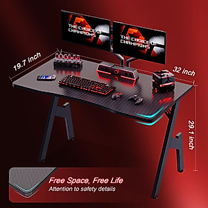 HLDIRECT 32 Inch Gaming Desk with Carbon Fibre Surface- A Shaped Gamer Desk Computer Workstation Home Office Ergonomic PC Desk Simple Gaming Table Home Office Desks