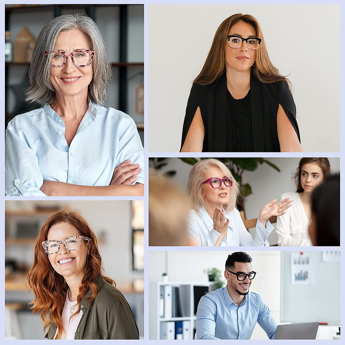 XXZQRYHN Oprah Reading Glasses for Women-5 Pack Blue Light Blocking Square Fashion Readers with Spring Hinge Computer Eyeglasses(Mix1, 1.50x)