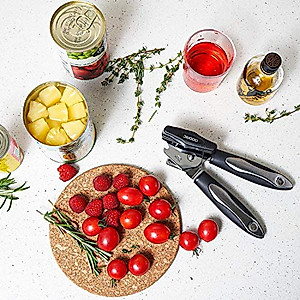 Can Opener, Stainless Steel Manual Can Opener, Food-Safe, Multifunctional Bottle Openers with Non-Slip Handle & Oversized Turn Knob, Smooth Edge, Ultra Sharp Cutting for Seniors with Arthritis