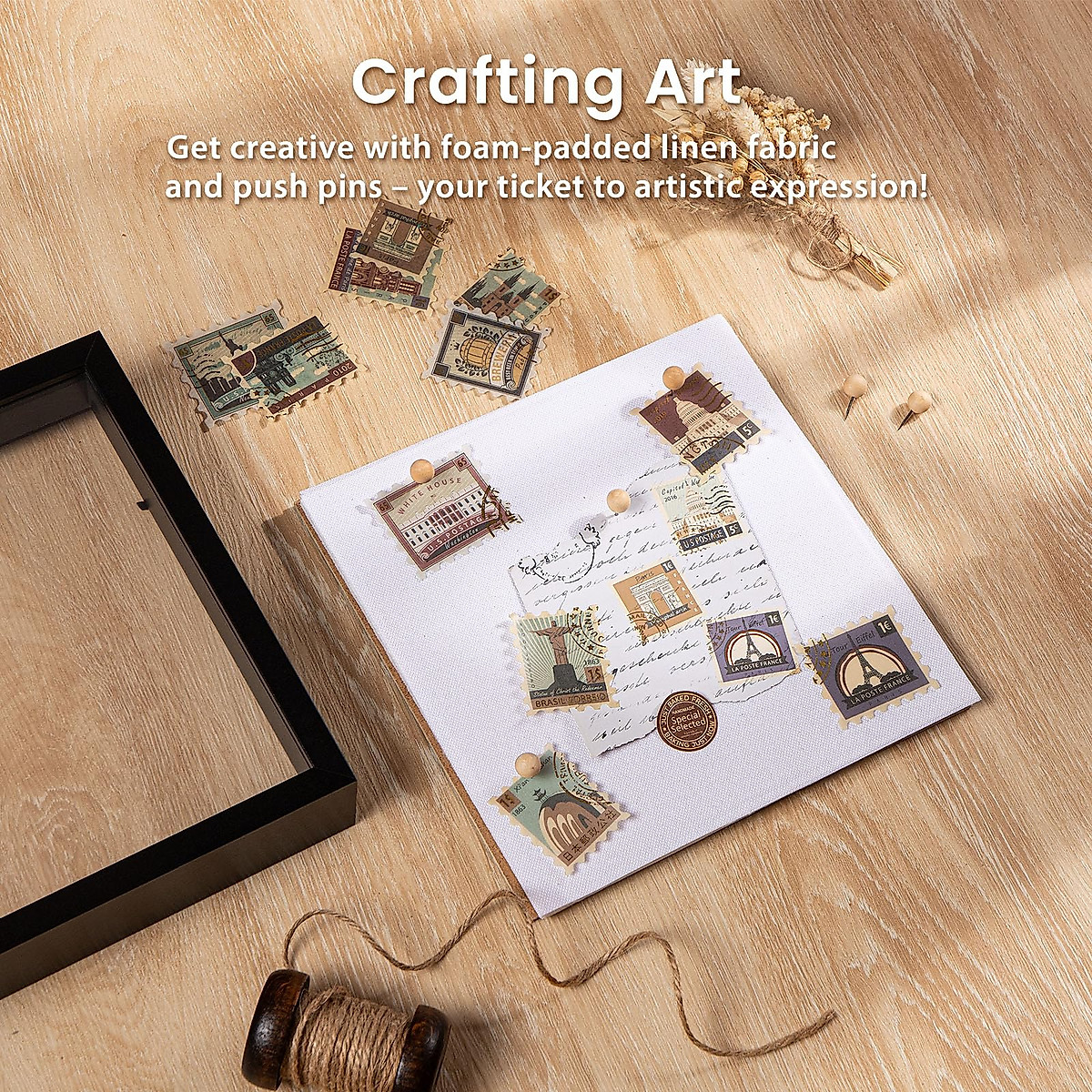 Califortree 8x8 Shadow Box Frame with Soft Linen Back - Push Pins Included, Memory Box Display Case for Flower, Tickets and 3D Items, Black