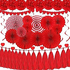 70pcs Valentines Day Red Hanging Paper Fans Decorations - Wedding Bachelorette Party Barbecue Birthday Party Holidays Picnic Circus Carnival New Years Valentines Day Party Photo Booth Backdrops Decorations