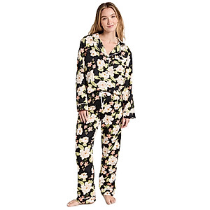 BedHead Pajamas Women's Long Sleeve Classic PJ Set, One Fine Day, Black, Floral, S