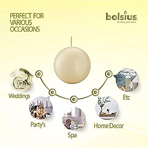 Bolsius Set of 2 Ivory Ball Candles - 2.75 inch Unscented Candle Set - Dripless Clean Burning Smokeless Dinner Candle - Perfect for Wedding Candles, Parties and Special Occasions