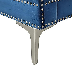 Merax, Blue 33.5" Modern Sofa Frosted Velvet Soft Upholstered Couch Loveseat with Metal Legs,Button Tufted Back for Living Room