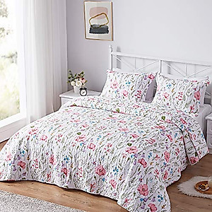 SunStyle Home Quilt Set Queen Size, Lightweight Microfiber Soft Coverlet Reversible Quilted Pattern Summer Quilt Bedspreads Comforter Set for All Season, 3 Piece Includes 1 Quilt + 2 Shams