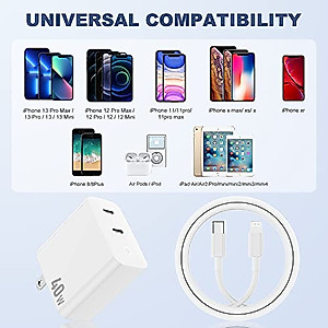 iPhone 14 13 12 Fast Charger [Apple MFi Certified],40W Dual Port USB C Charger Block with 10 Ft Type C to Lightning Charging Cable for iPhone 11 pro max/11 pro/11/XS Max/XS/XR/X/8 Plus/8,iPad Mini
