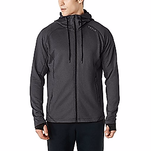 TSLA Men's Full Zip Up Hoodie Jacket, Long Sleeve Performance Training Hoodie, Lightweight Workout Running Track Jackets, Active Fullzip Jacket Grey, Small