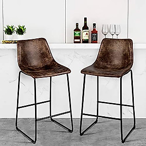 COSTWAY Set of 4 Bar Stool, Vintage Faux Suede Bar Stools, with Metal Legs, Back and Footrest, Upholstered Stool Chairs for Home Kitchen, Pub (Grey, 4)
