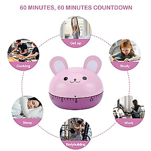 Cabilock Animal Cooking Timer Kitchen Animal Cooking Timer Cute Bunny Mechanical Timer Wind Up Countdown Timer Alarm for Baking Study Classroom Time Management (Purple) Kitchen Countdown Timer