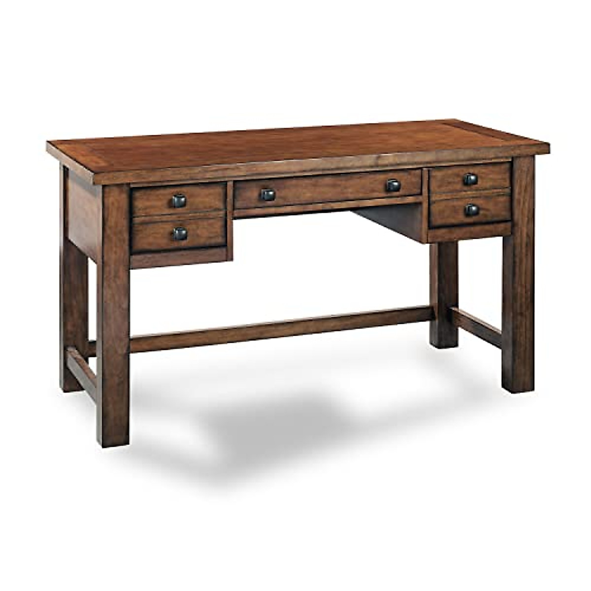 Home Styles Tahoe Aged Maple Executive Writing Desk with Two Accessory Drawers on Each Side, Drop-Down Center Drawer, Keyboard Tray, and Antiqued Bronze Pulls