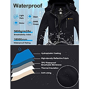 GEMYSE Men's Waterproof Ski Snow Jacket Insulated Winter Windproof Fleece Jacket with Hood (Black,Medium)