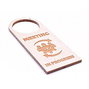 Meeting in Progress, Do Not Disturb Sign, Door Hanger - Engraved in Plywood