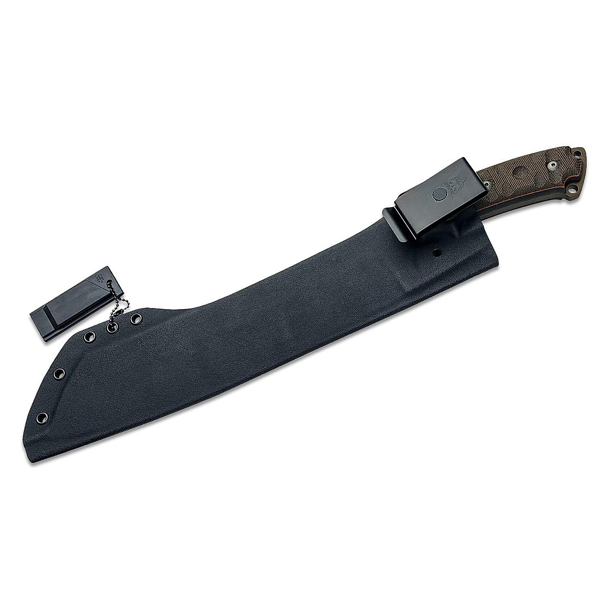 Tops Knives El Chete Fixed Blade Knife with Midnight Bronze Blade Finish, Rocky Mountain Tread Handle, and Black Kydex Sheath with Steel Belt Clip, ELCH-01-RMT