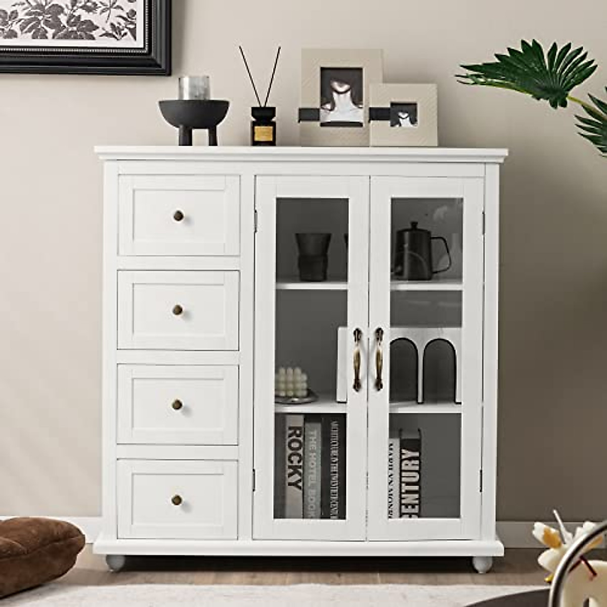 PETSITE Sideboard Buffet Storage Cabinet, Modern Credenza Coffee Bar Station Console Table Cupboard for Kitchen Entryway Dining Room, White