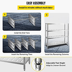 VEVOR Storage Shelf, 4-Tier Storage Shelving Unit, Stainless Steel Garage Shelf, 59.1 x 17.7 x 61 inch Heavy Duty Storage Shelving, 529 Lbs Total Capacity with Adjustable Height and Vent Holes