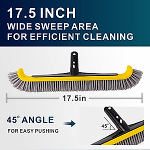 POOLAZA Pool Brush, Heavy Duty Pool Brushes for Cleaning Pool Walls Steps & Corners, Aluminum Structure Pool Brush Head for Inground Pools, Premium Nylon Bristle Swimming Pool Brush with EZ Clip