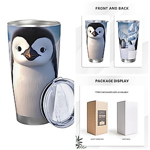 Cute Penguin Tumbler with Lid and Straw 20oz Stainless Steel Car Cup for Hot and Cold Drinks, Double Wall Insulated Travel Coffee Mug Reusable Drink Thermos Cup Birthday Gifts