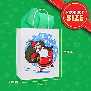 JOYIN 24 Christmas Kraft Paper Gift Bags with Handles Blue and White with Assorted Christmas Prints for Holiday Christmas Goody Bags, Xmas Gift Bags, School Classrooms and Party Favors