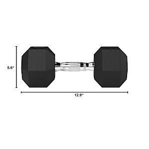 Amazon Basics Rubber Hex Dumbbell Hand Weight, 30 pound, Single, Black