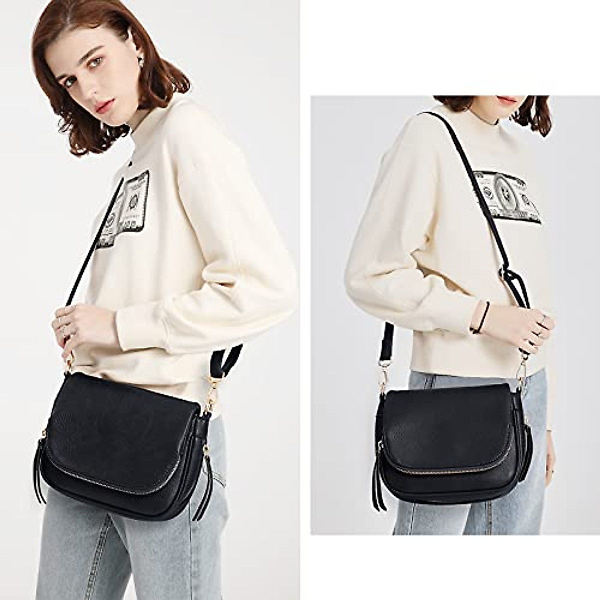 Crossbody Bags for Women Small Pu Leather Over the Shoulder Purses and Flap Cross Body Handbags with Multi Pockets