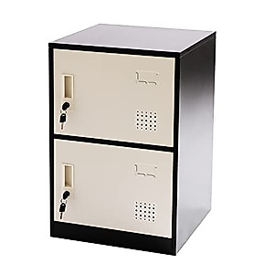 Harbin-Star Metal Lockers for Employees/Storage, 2 Doors Stackable Office Storage lockers with Card Slot, School and Home Storage Cabinet Organizer with Keys, Kids Locker for Cloth and Toy-Black&White