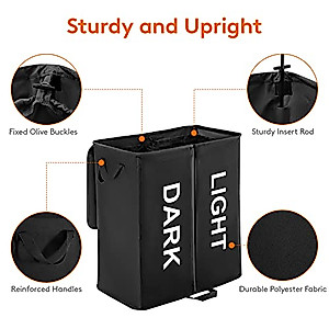 Lifewit 136L Double Laundry Hamper with Lid and Removable Laundry Bags, Large Divided Hamper, Collapsible 2 Section Laundry Basket with Handles for Bedroom, Bathroom, College Dorm, Laundry Room, Black