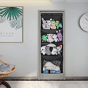 Stuffed Animal Organizer, 4 Pockets Over Door Organizer for Stuffies and Toy Plush, Kids Bedroom Organization Animal Storage Net Hammock with Hooks, Hanging Toy Plush Storage for Nursery, Bedroom