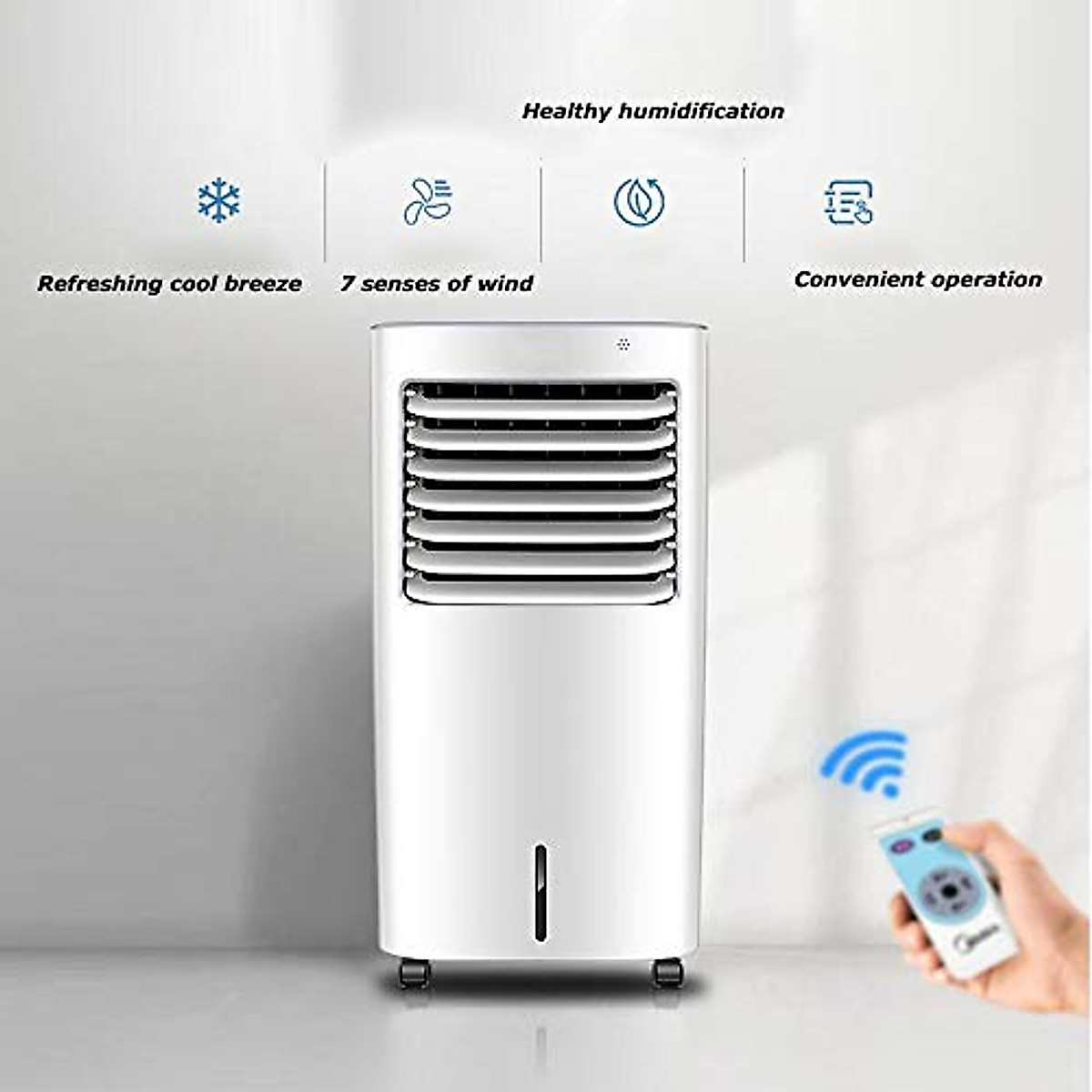 Cooling Fan Evaporative Cooler, with Remote Control Portable Bladeless Air Cooler, Electric Fan & Humidifier, 7H Timing,LCD Display, 3 Modes Air Conditioner for Indoor Home Office Dorms 55W Oscillati