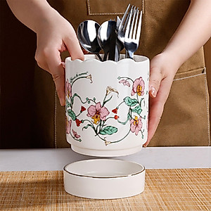 Dxcaicc Utensil Holder,Drainer Ceramic Cooking Utensil Holder,Ceramic Kitchen Utensil Holder for Countertop,Large Ceramic Stable Utensil Caddy,Cooking Utensils Holder for Kitchen