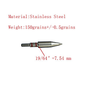 100/125/150/175/200 Grains Stainless Steel Archery Field Points, Arrow Target Field Points in Archery Field Tips and Broadheads 1 Dozen 12 PCS (T 19/64″-150grains)