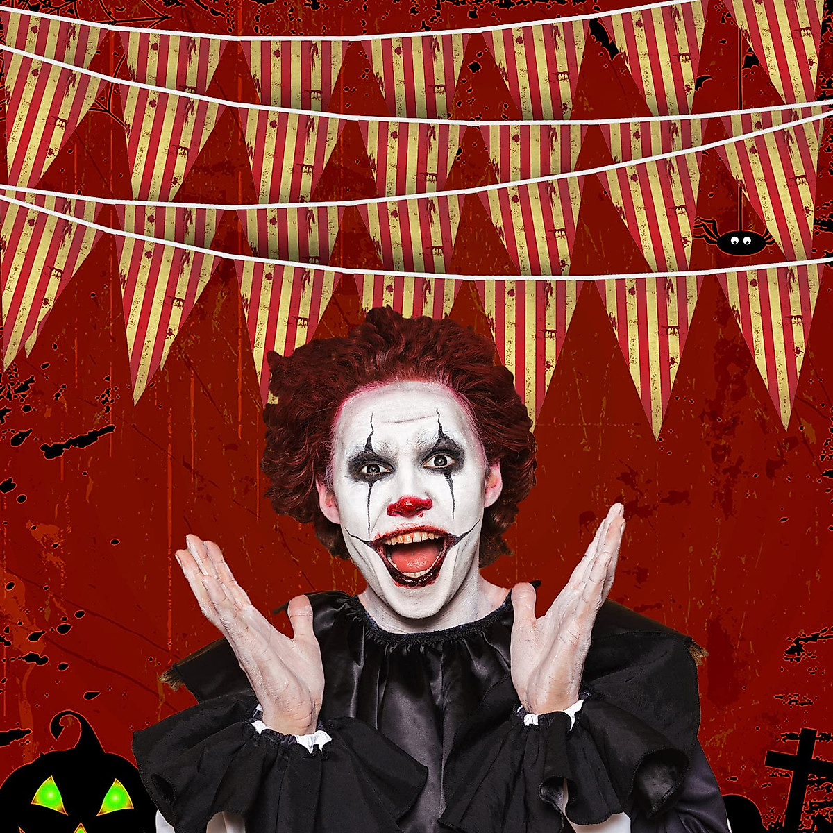 5 Packs Carnival Circus Party Decorations Halloween Striped Pennant Banner Bloody Splatter Carnival Decor Triangle Bunting Flag for Carnival Birthday Halloween Party Decorations, 7.9 x 11.8 Inches