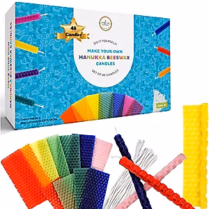 The Dreidel Company Make Your Own Hanukkah Beeswax Candles, Complete DIY Chanuka Candles Starter Kit (DIY 48 Candles)