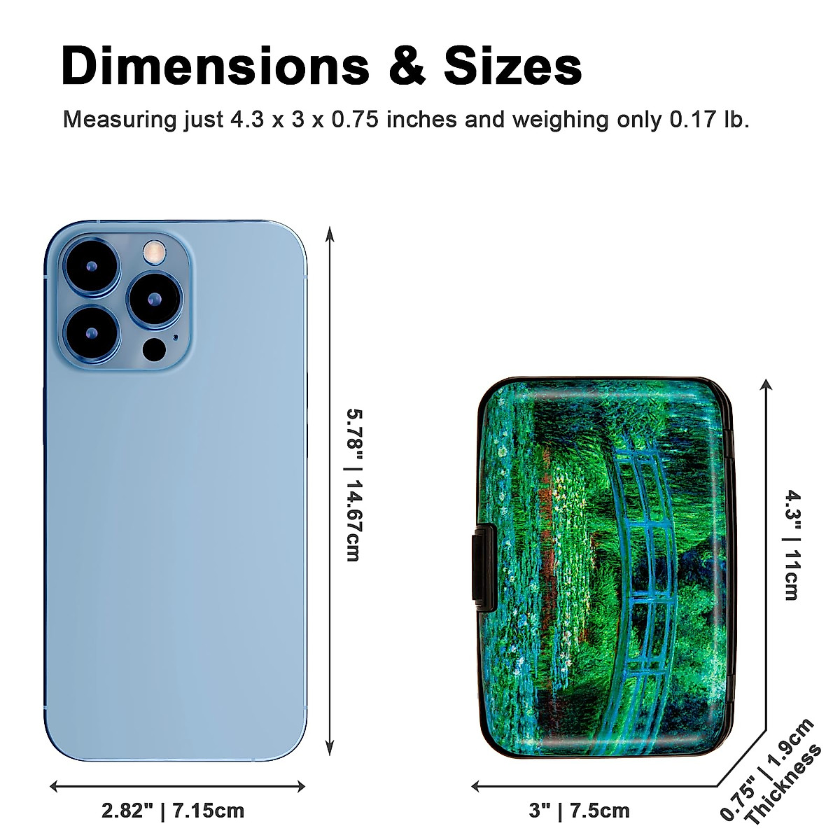 Kaabao Credit Card Holder Small RFID Blocking Wallet Business Metal Slim Mini Aluminum Hard Case for Women Men Gift (Japanese Bridge and Water Lily Pond)