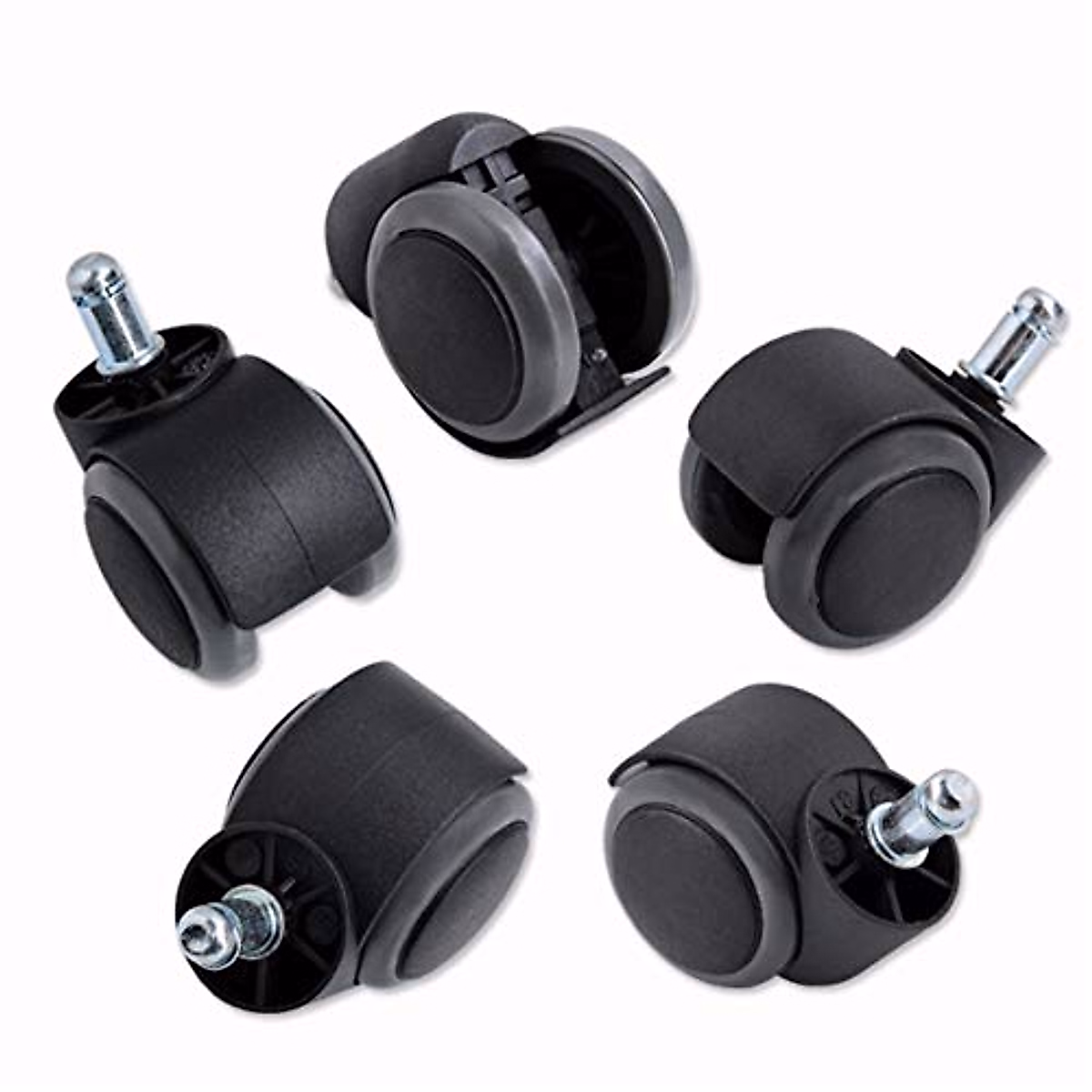 Premium 2 Inch Floor Protecting Rubber Office Chair Caster Wheels (Set of 5) Standard Stem Size - Black/Gray