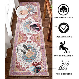 Poeti Washable Runner Rug 2x12, Non Slip Runners for Hallways, Ultra-Soft Carpet Runner Kitchen Runner Rug with Rubber Backing, Laundry Room Rug (Pink)