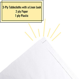 6-Pack White Round Paper Tablecloths – 82in Paper Table Cloths for Parties Disposable – Linen Like Disposable White Tablecloth Round Cover with Plastic Backing