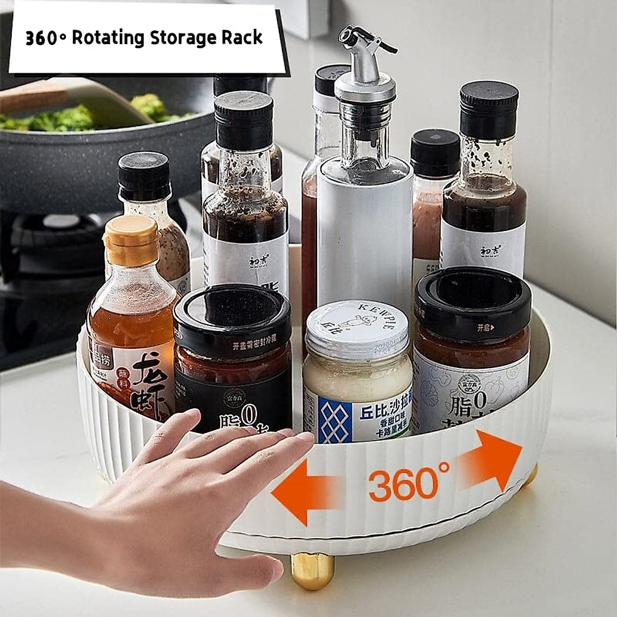 Rotating Storage Rack, Lazy Susan Organizer Rotating Spice Rack Turntable Cabinet Organizer Kitchen Storage Cosmetic Makeup Organizers Pantry Refrigerator Countertop Organization (Large, White)